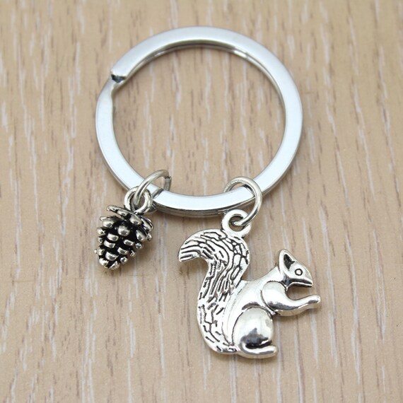 Squirrel Keyring Hand Stamped Keyring Initial Keychain - Etsy