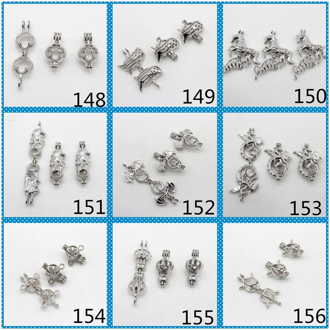 Silver Charms, 5pcs Cage Pendant for Round Pearl Beads,pearl Locket ...