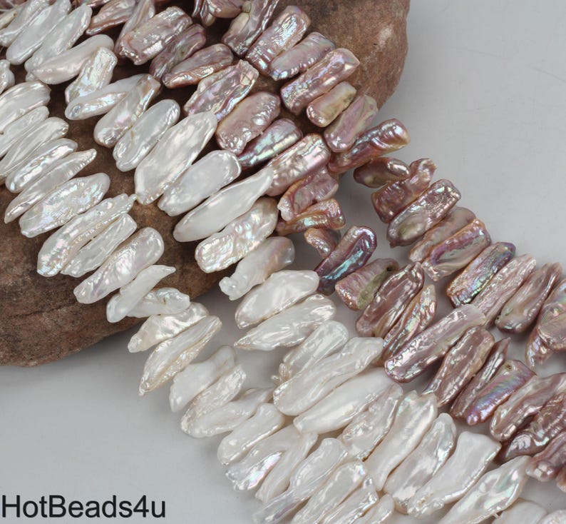 Natural Biwa Pearl Strand: Purple & White Stick Pearls, 15 Inches - Etsy