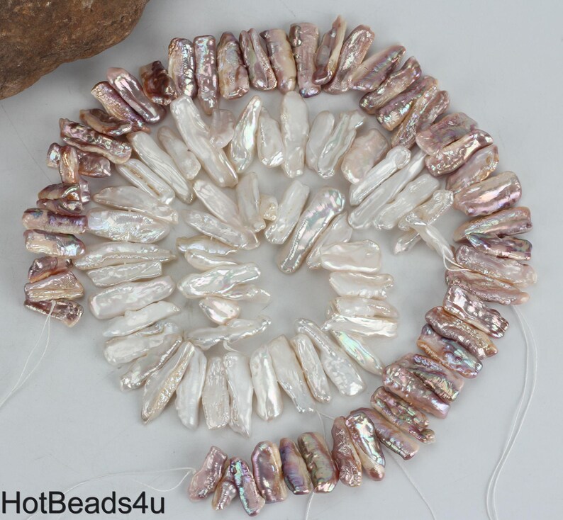 Natural Biwa Pearl Strand: Purple & White Stick Pearls, 15 Inches - Etsy
