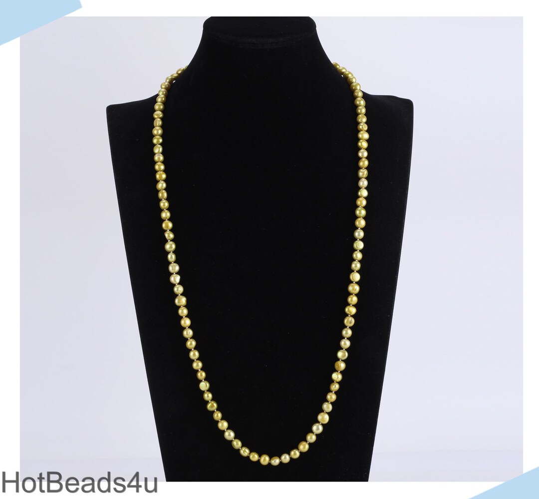Small Light Green Pearls, Green Nugget Pearls, Long Necklace, Knotted ...