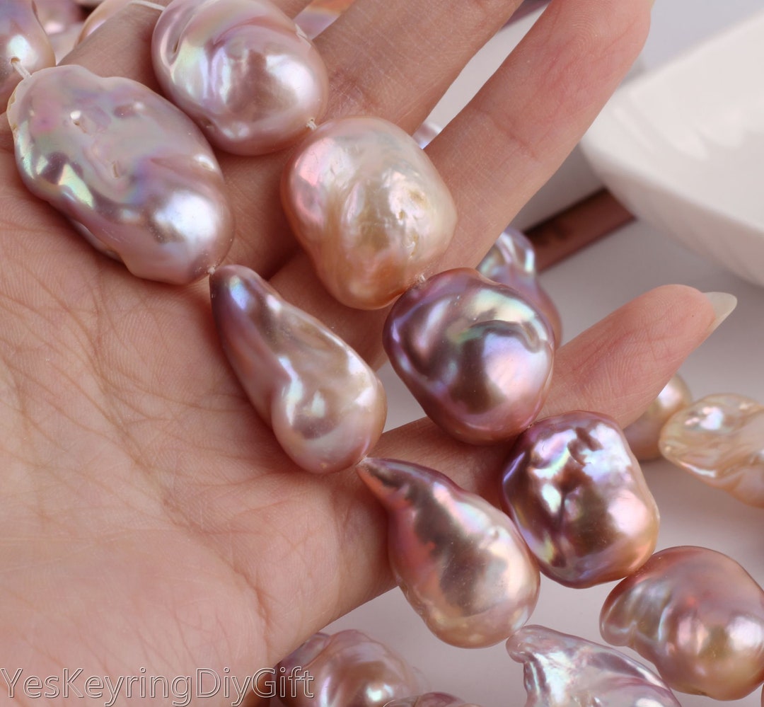 Fireball Pearls, Imperfect Shape Pink Purple Large Nucleated Baroque ...