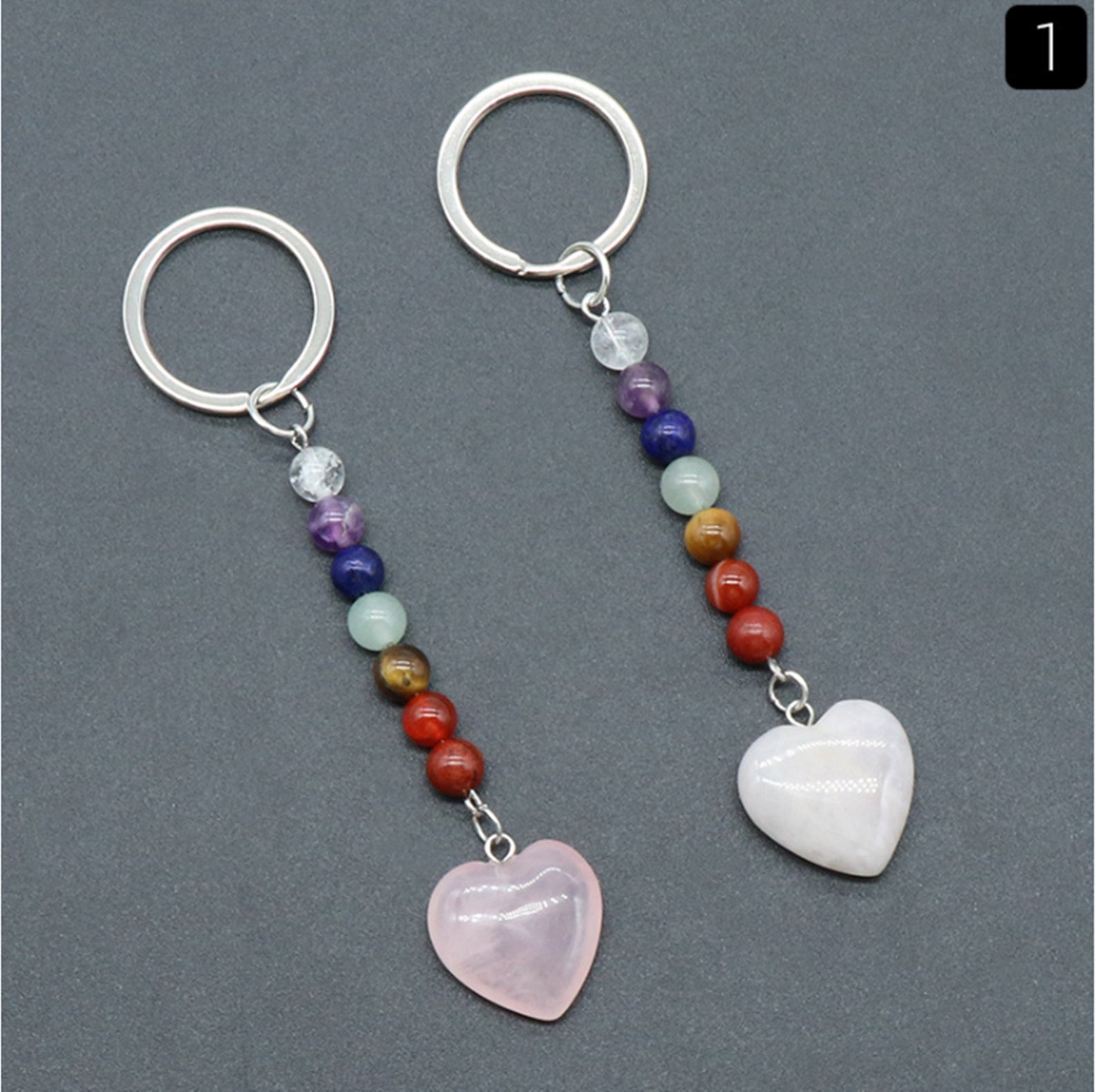 12kinds of Gemstone Keychain,hand Carved Heart Shape Crystal Key Ring ...