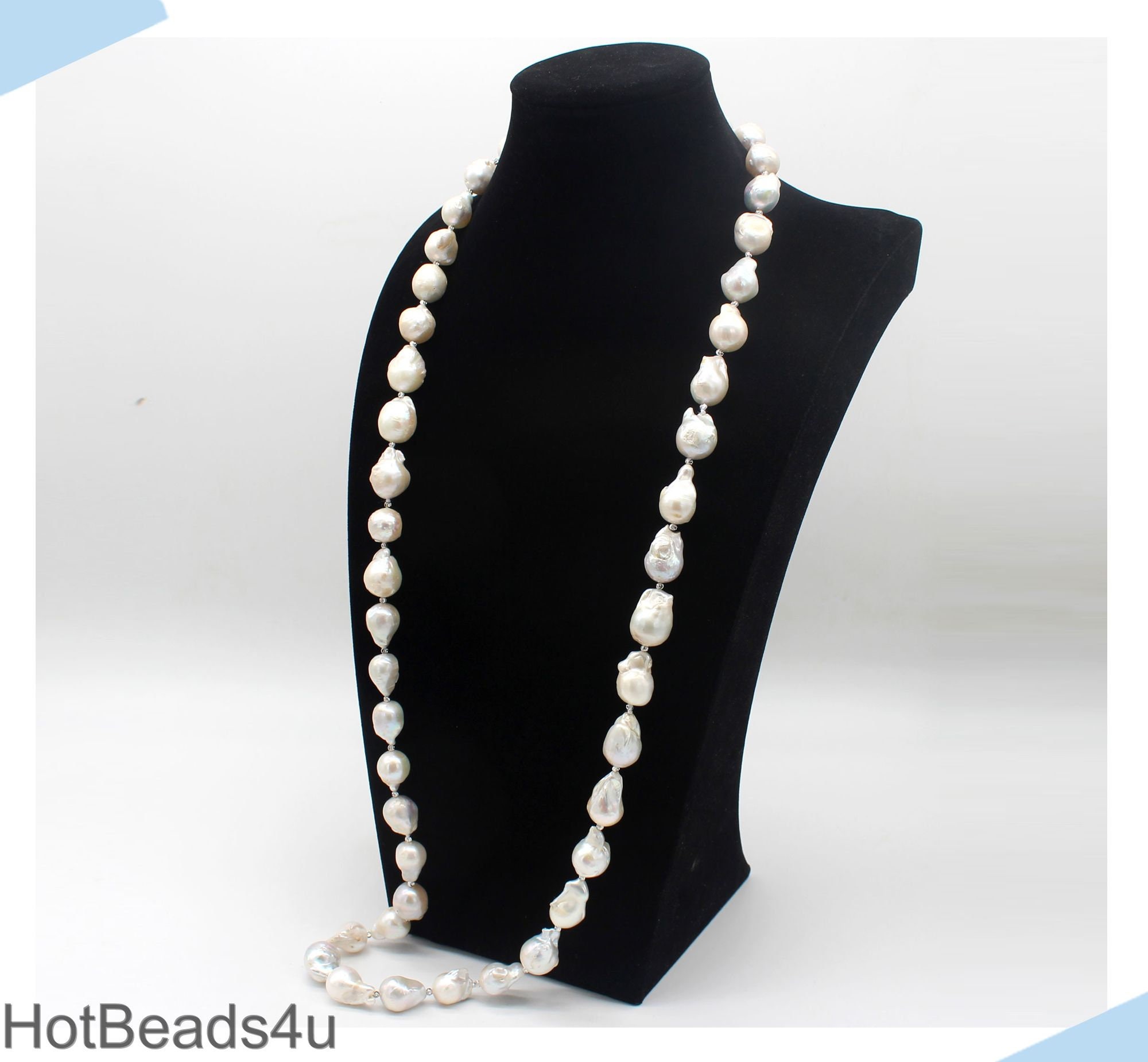 Highly Recommended! Large Baroque Pearl Necklace, White Jumbo Flameball ...