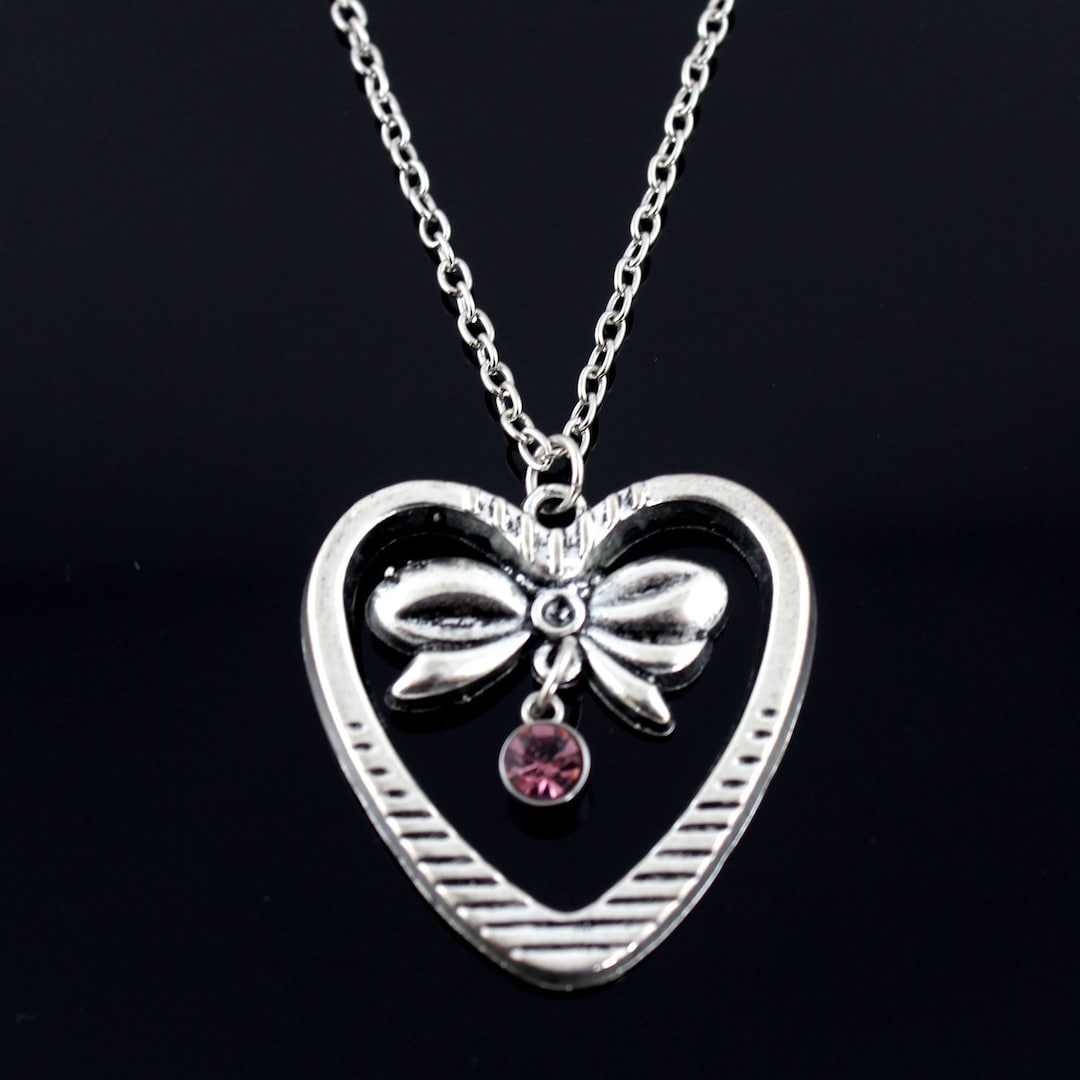 Heart Bow Pendant Necklace Silver colour Necklaces - Etsy