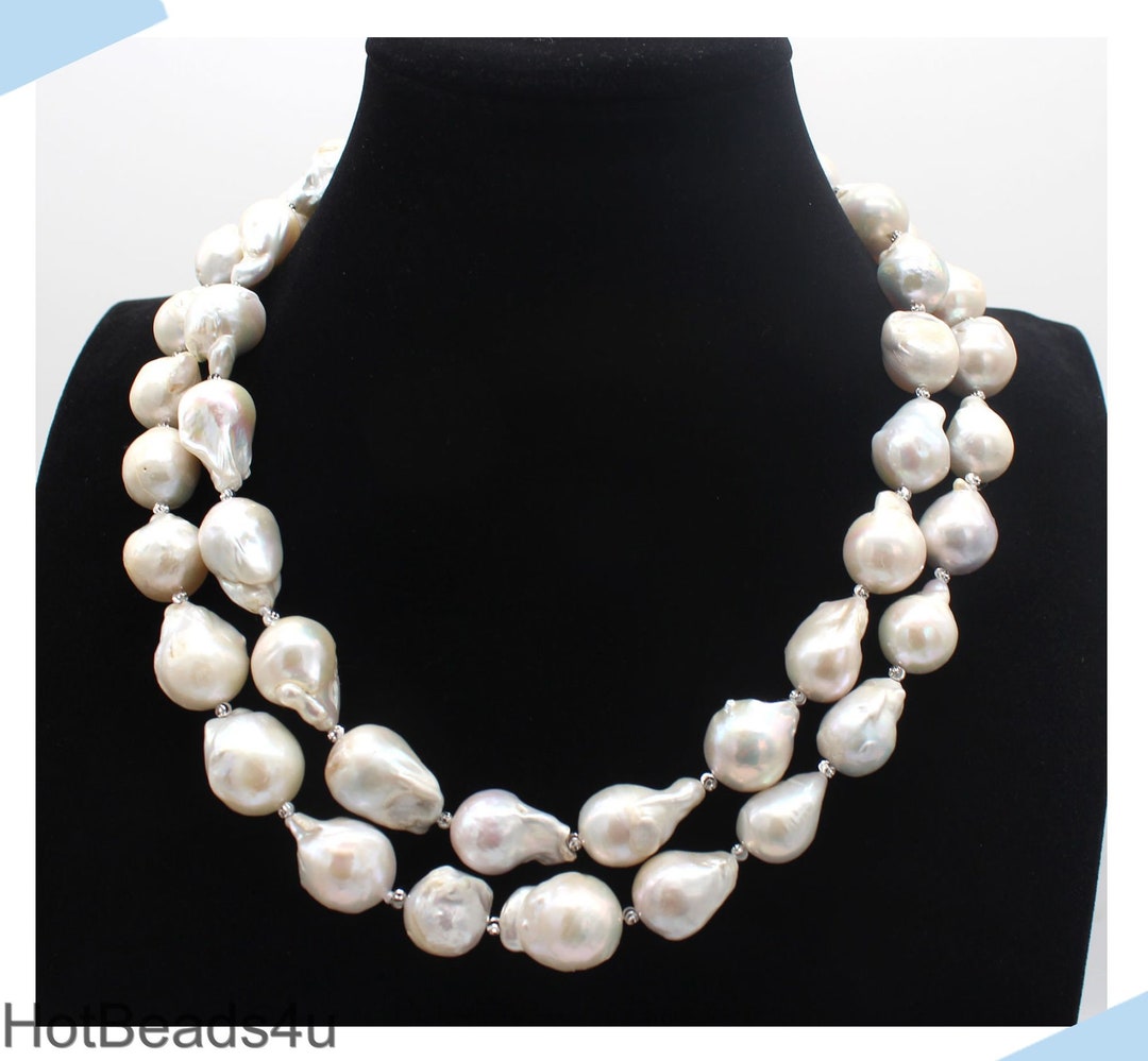 Highly Recommended! Large Baroque Pearl Necklace, White Jumbo Flameball ...