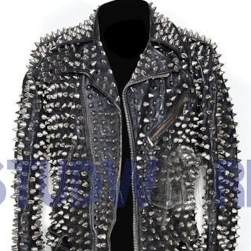 Studded Fashion Jacket Punk Men's Genuine Leather Silver - Etsy