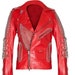 Men Silver Studded Jacket Red Punk Silver Long Spiked Red Leather Biker ...