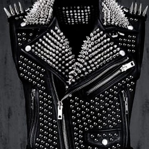 VEST JACKET HANDMADE Men Black Punk Silver Long Spiked Studded - Etsy
