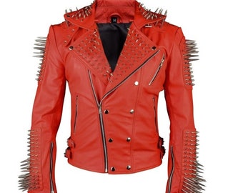 Orange Leather Jacket Men - Etsy