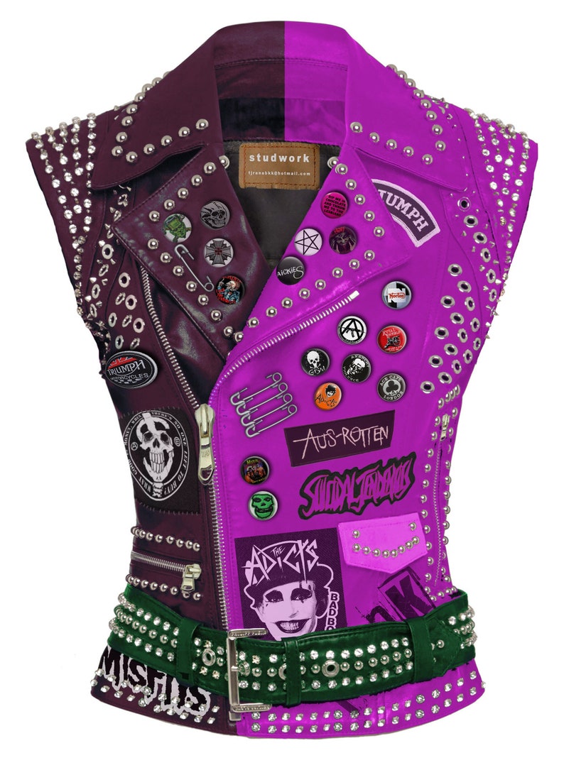 Two Tone Heavy Spiked Punk Rock, Aus Rotten Women's Handmade Vest ...