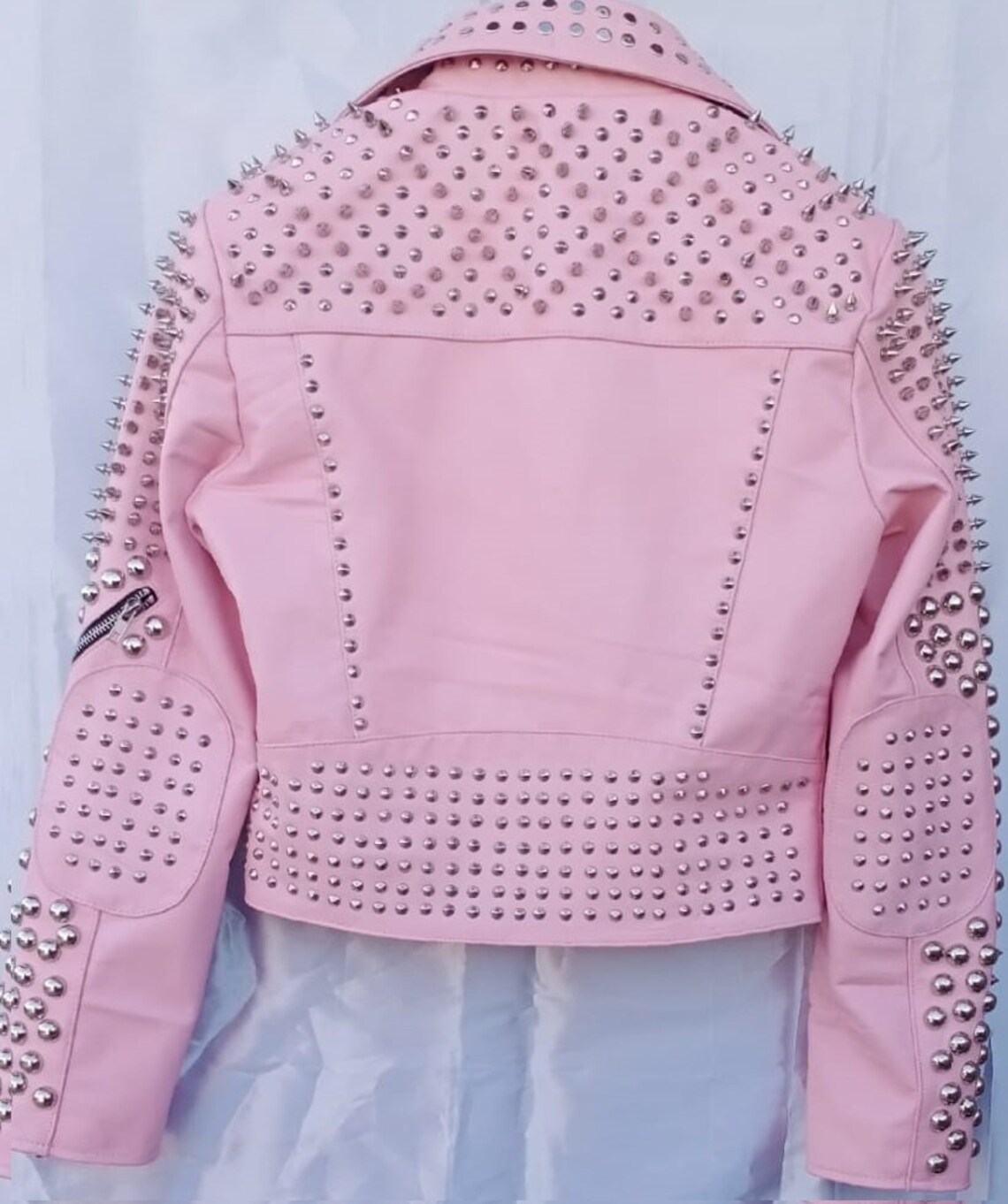 Women Pink Studded Leather Rock Steam Punk Style Biker Jacket, Women ...