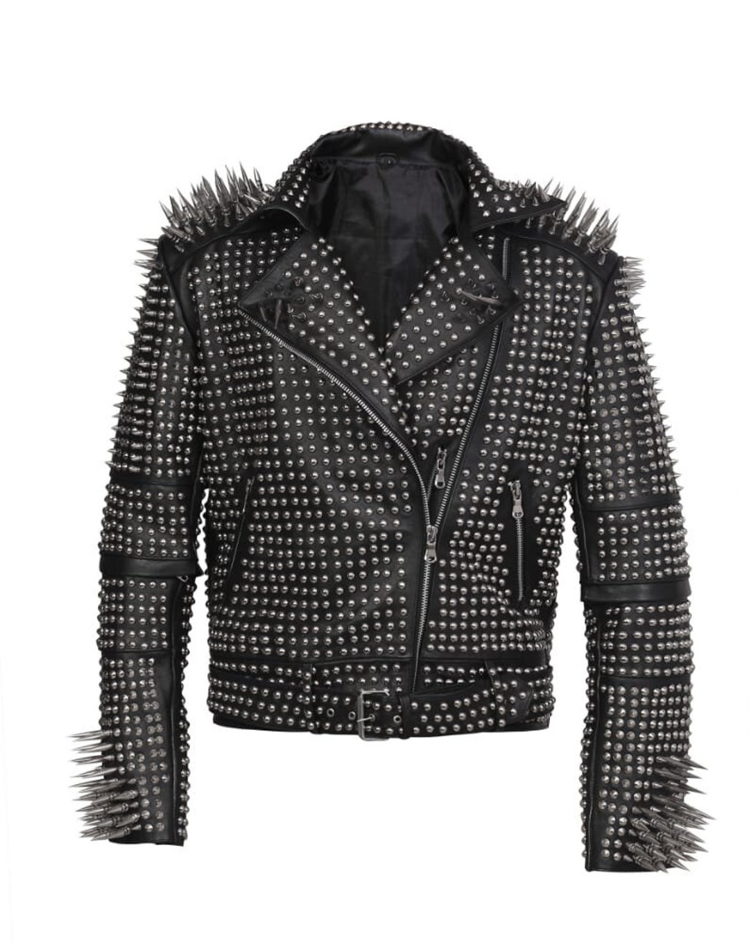 Men’s Gothic Biker Leather Jacket – Brando Style With Long Spikes ...