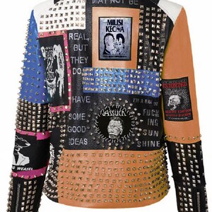 Multicolor Studwork Pyramid Gothic, Handmade Patchwork Jacket, Rancid ...