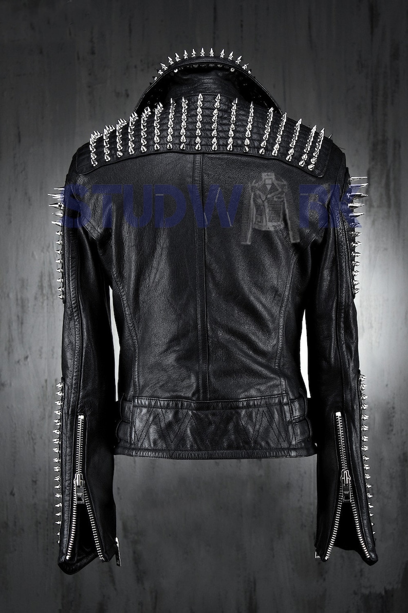 Studded Button Jacket, Silver Spike Shoulders Jacket, Spiked Collar ...