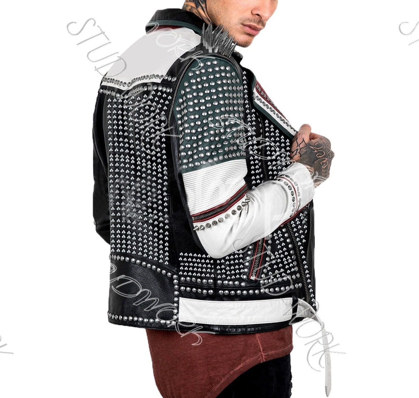 Innovative Men Studded Leather Jacket Multi Color Belted | Etsy