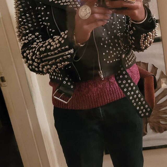 Women Full Studded Jacket Women Black Leather Rock Women - Etsy