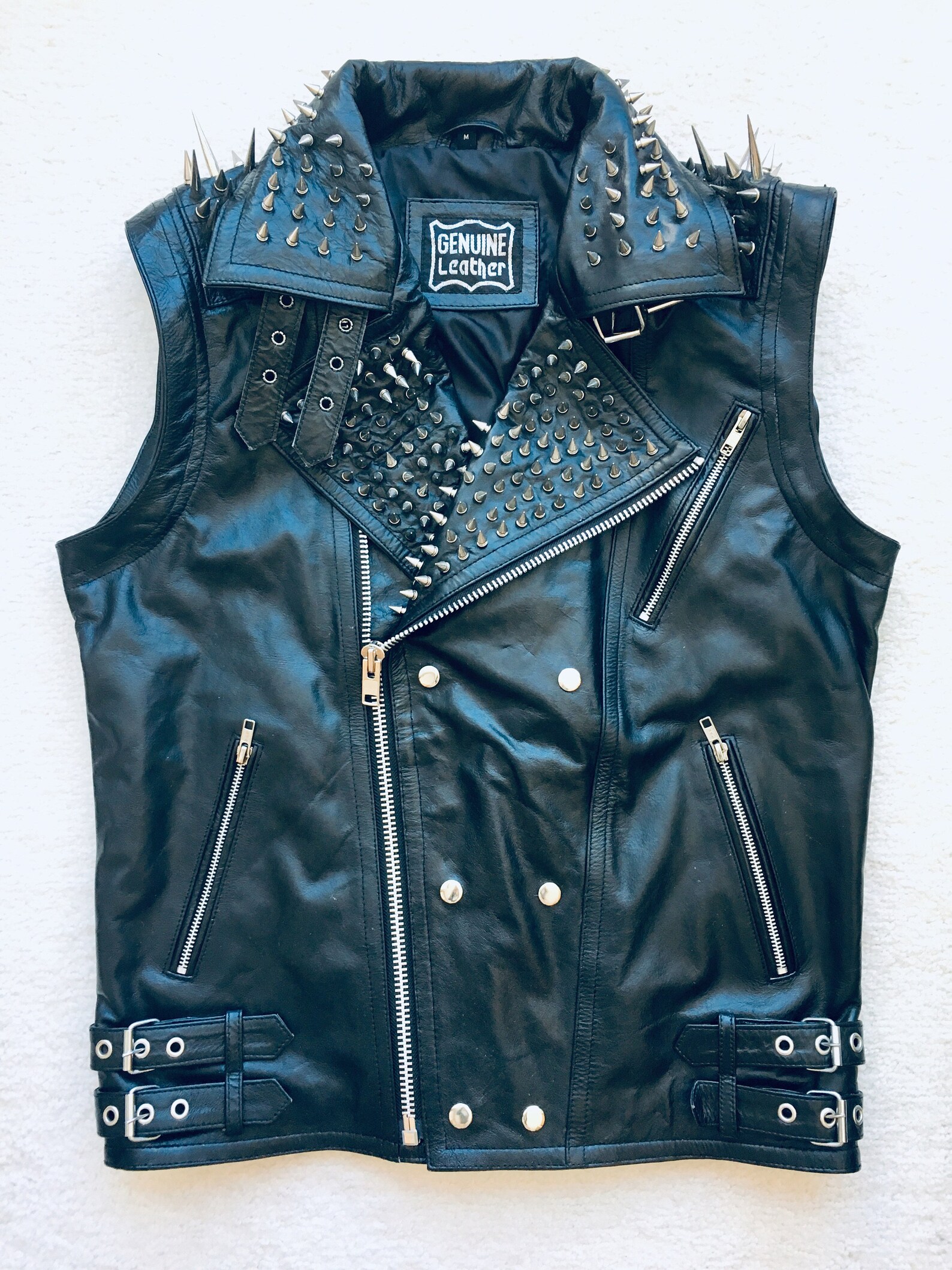 HANDMADE Long Spiked Studded Leather Jacket and Vest Two in | Etsy