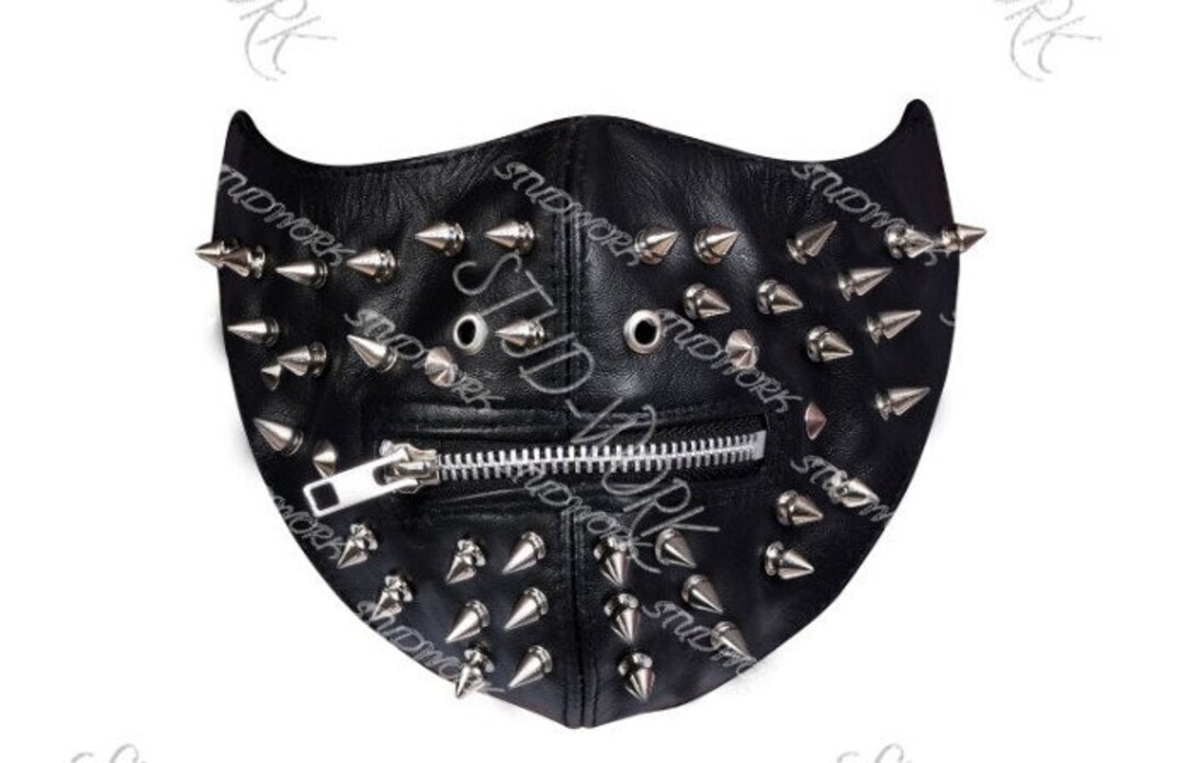 Zipper Unixes Silver Studded Leather Face Mask, Tree Spike, Men's ...