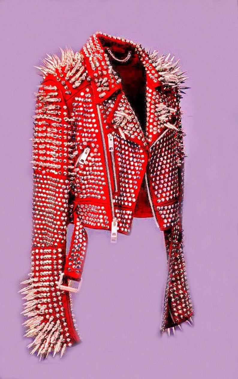 Women Red Spiked Jacket Red Studded Leather Jacket Women | Etsy