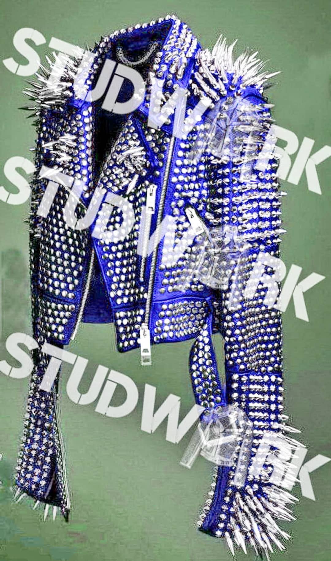 New Mens Full Blue Punk Silver Long Spiked Studded Leather - Etsy