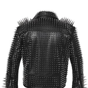 Men SPIKED Studded BLACK Leather Jacket Brando Full Steampunk Rocker ...
