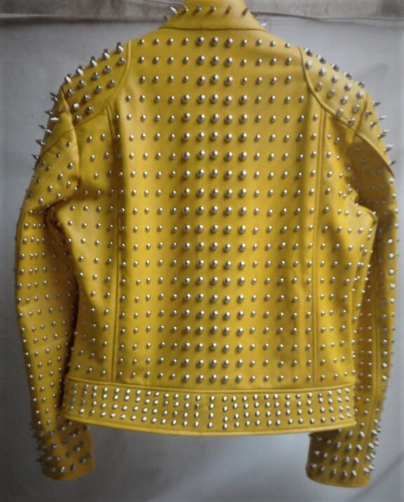 Yellow Studded Jacket Customized Handmade Biker Leather - Etsy Canada
