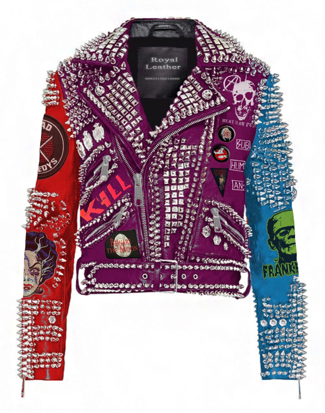 Bride of Frankenstein Gothic Patches Jacket, Steampunk Studded With ...