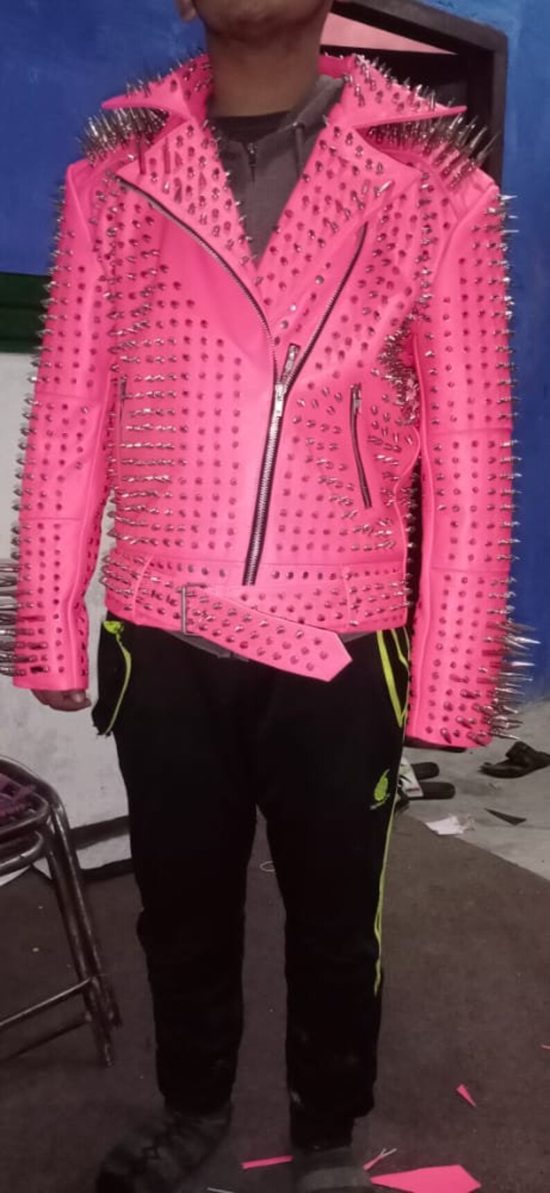 Men's Full SPIKED Punk Silver Long Spike Studded PINK | Etsy