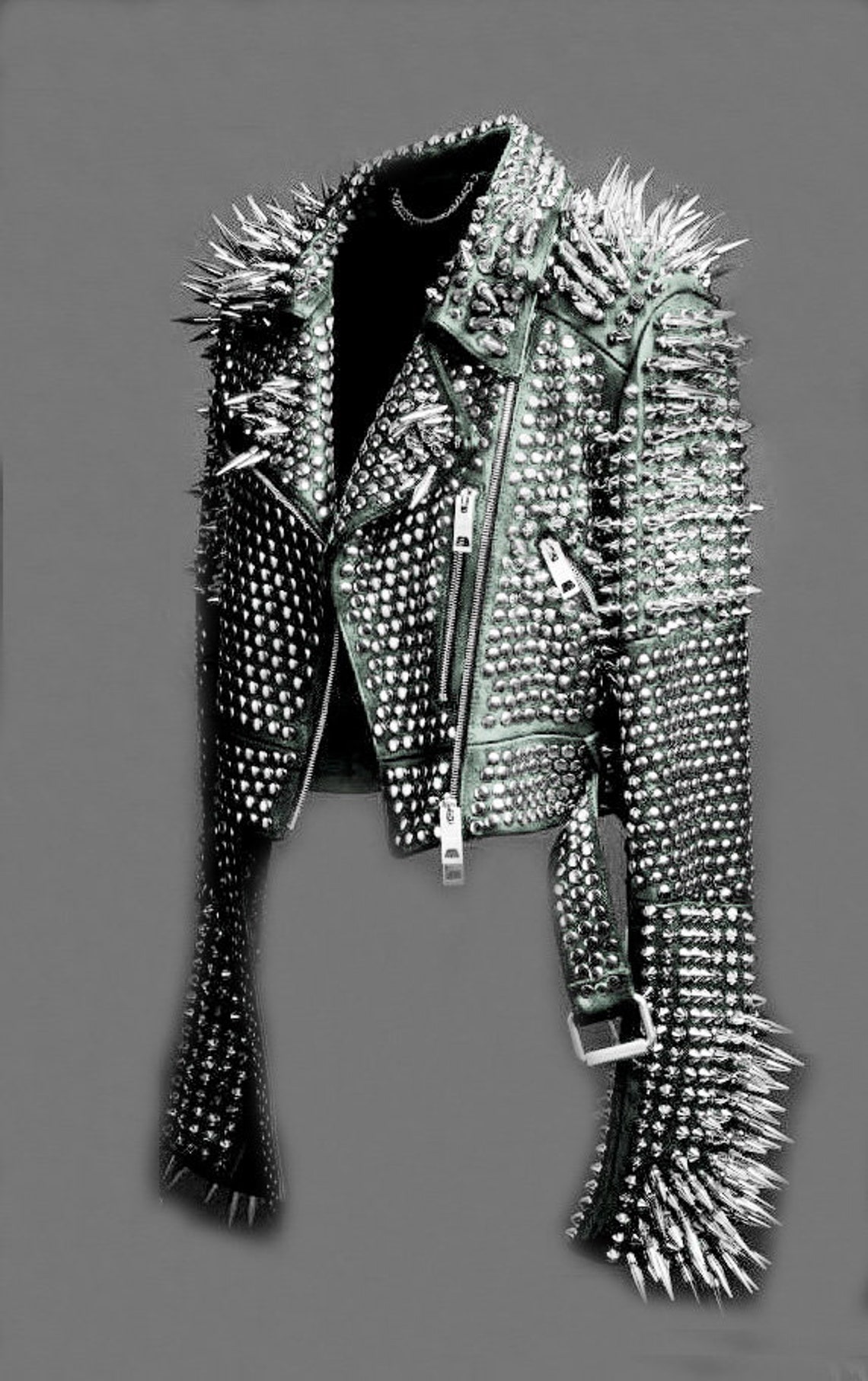 Women'spiked Punk Leather Jacket Rockers Style - Etsy