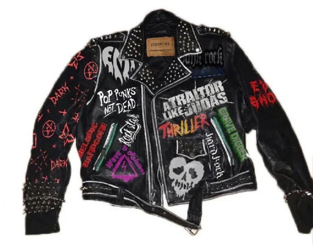 Pop Punks Not Dead Leather Jacket Men, Patches Studded Punk Leather ...