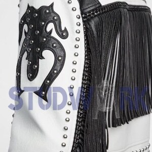Two Tone Black Leather Jacket, White Cont Genuine Fringe Jacket ...