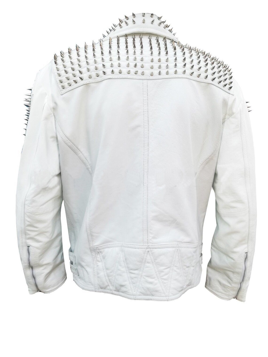 Made to Order Silver Studded White Leather Brando Jacket Men, Leather ...