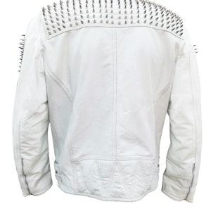 Made to Order Silver Studded White Leather Brando Jacket Men, Leather ...