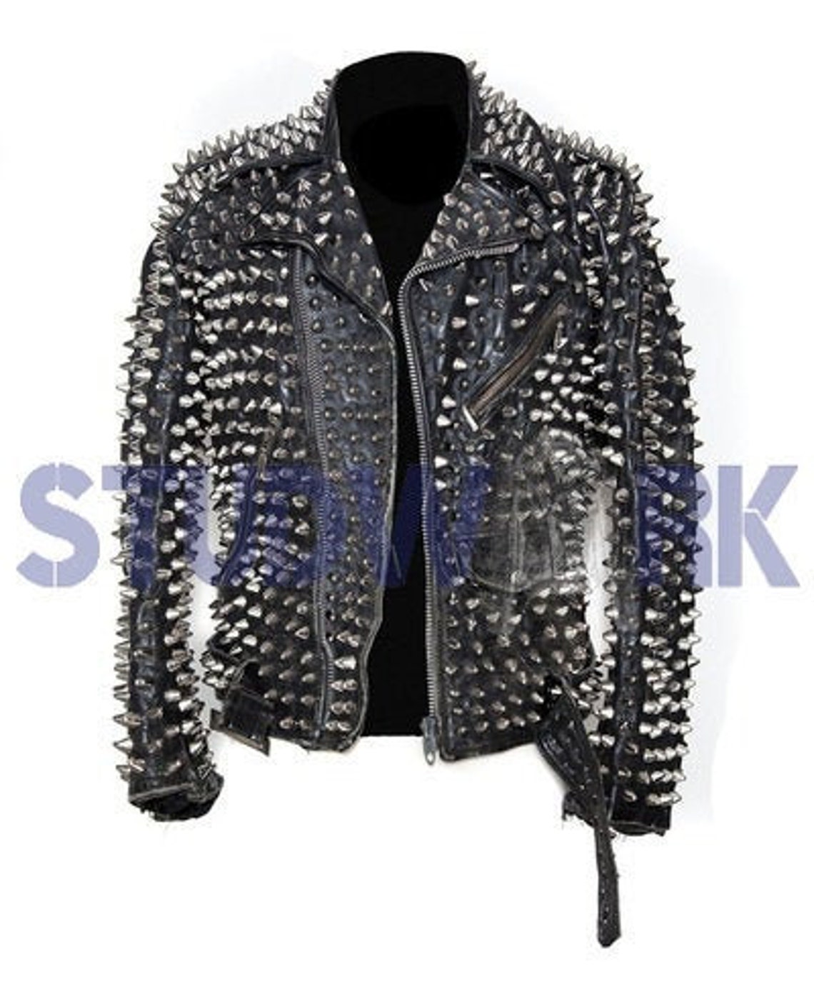 Studded Fashion Jacket Punk Men's Genuine Leather, Silver Heavy Metal ...