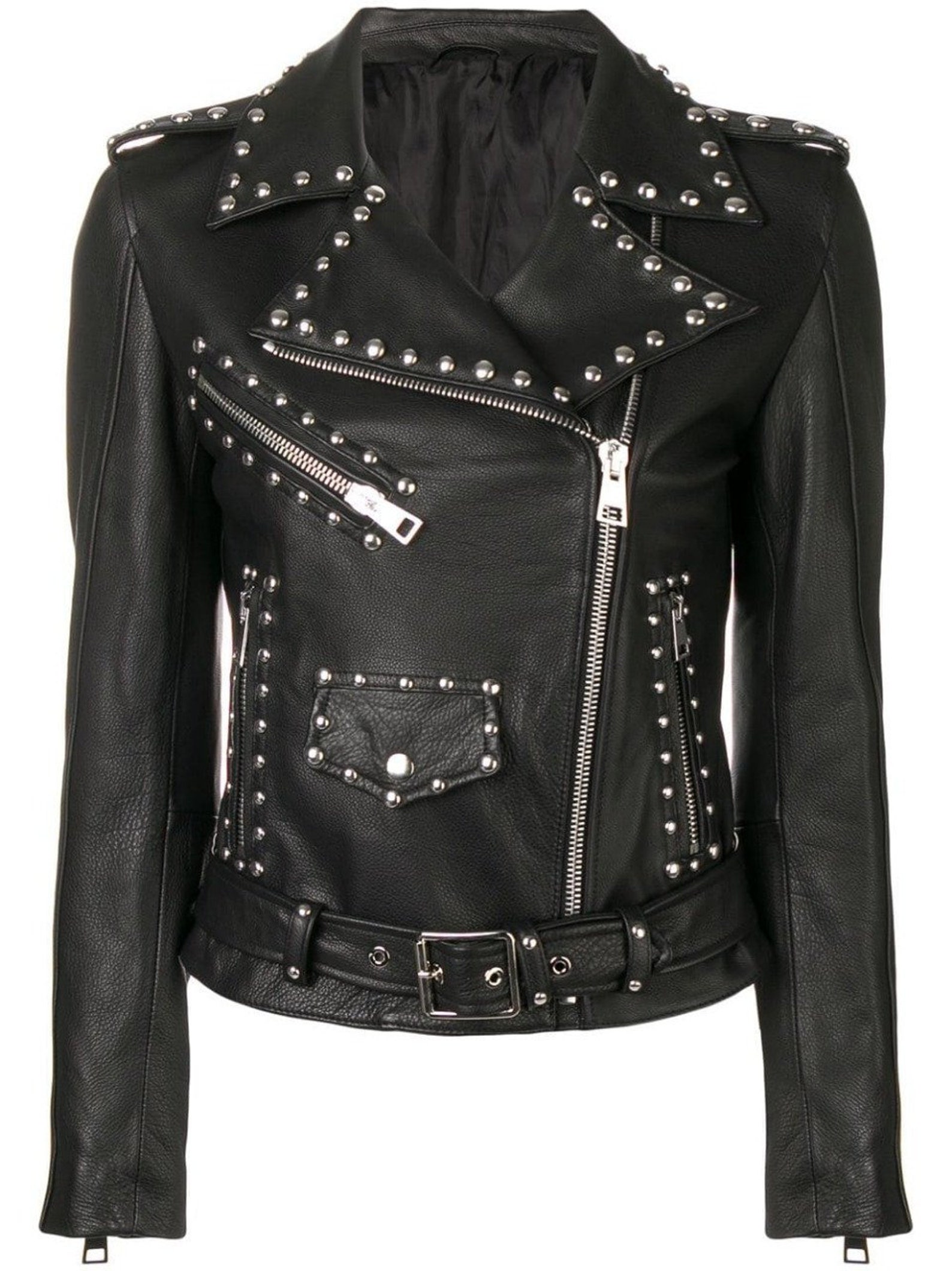 Women Silver Studded Leather Jacket Spiked Silver Color Studs Real ...