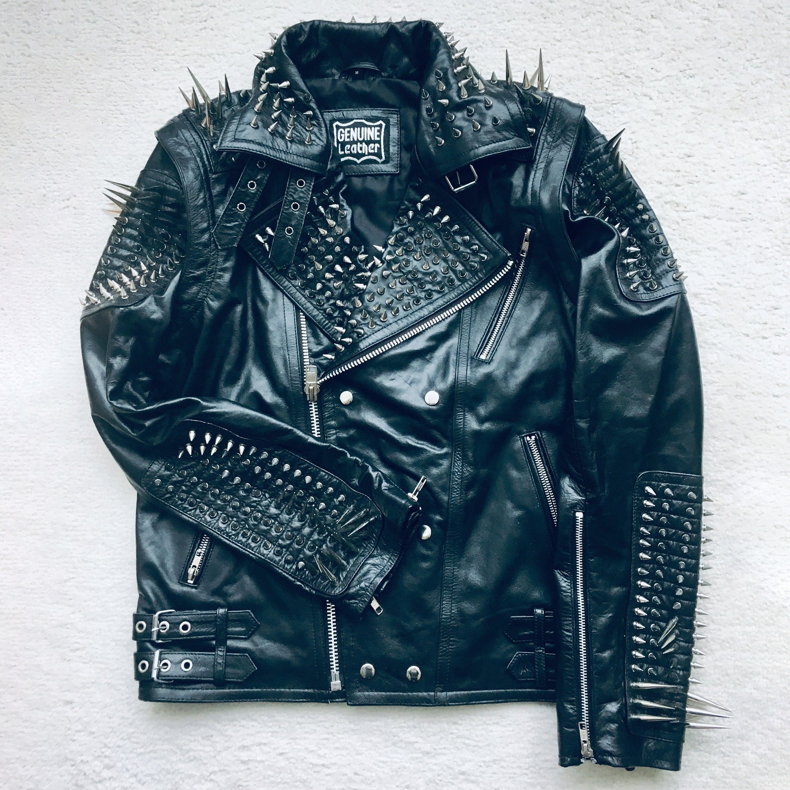 HANDMADE Long Spiked Studded Leather Jacket and Vest Two in | Etsy