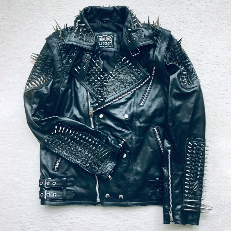 HANDMADE Long Spiked Studded Leather Jacket and Vest Two in - Etsy