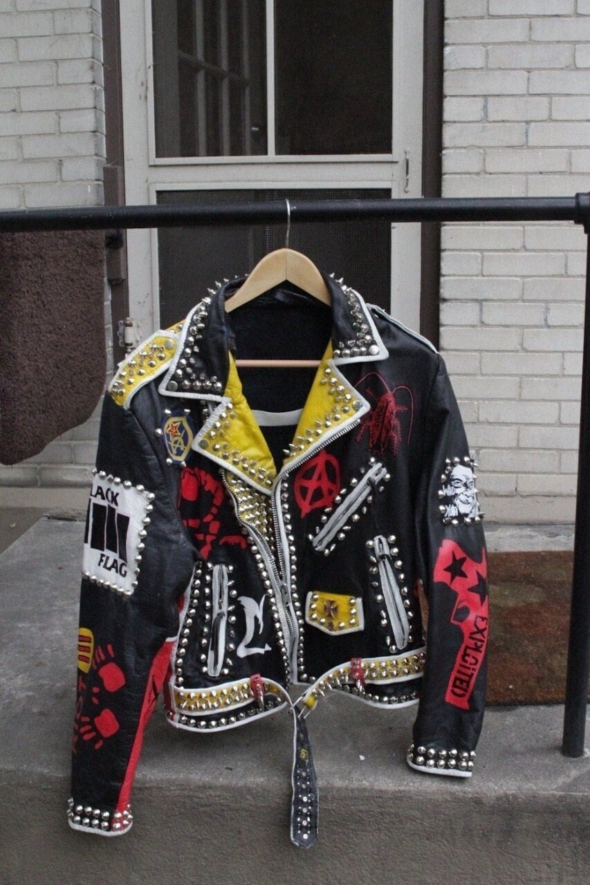 Motorbike Silver Studded Punk Jacket, Handmade Patches Motorbike Silver Studded Punk Jacket, Handmade Patches