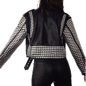 Women Dome Silver Studded Leather Jacket Moto Bike Style - Etsy