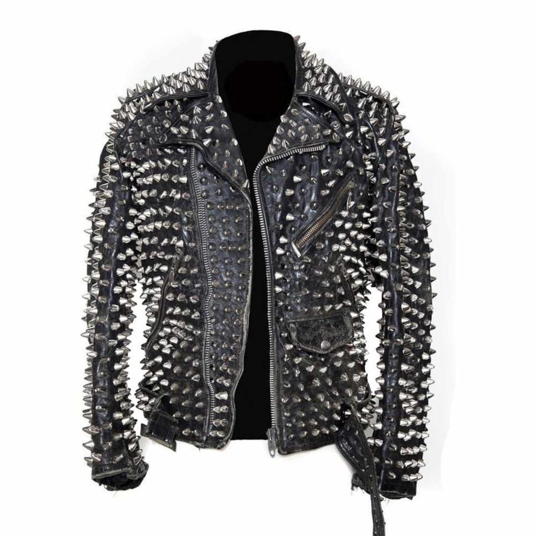 Studded Fashion Jacket Punk Women's Cow Leather, Silver Heavy Metal ...