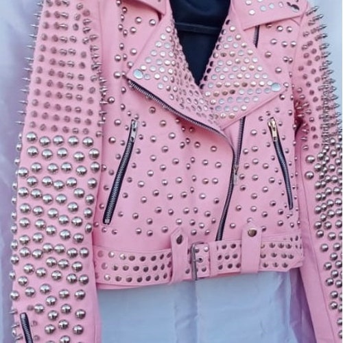 Women Pink Studded Leather Rock Steam Punk Style Biker Jacket - Etsy