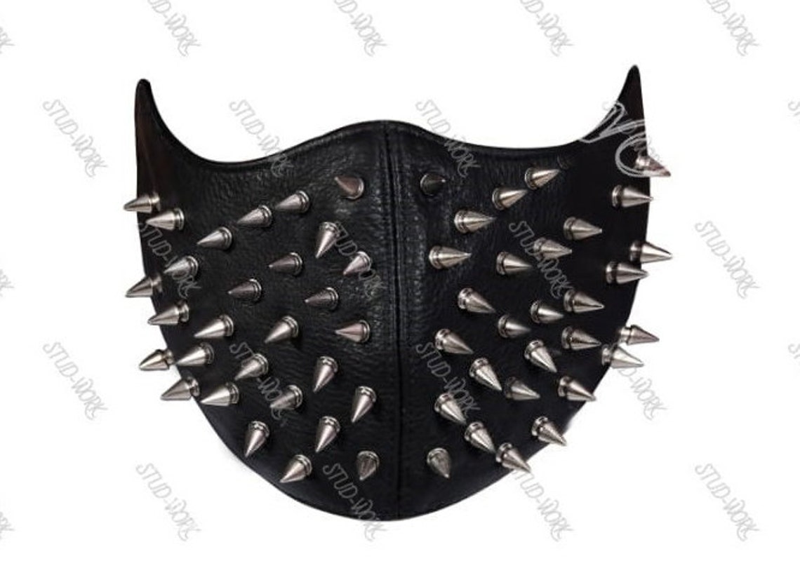 Unixes Heavy Spiked Silver Leather Face Mask, Tree Spike, Men's ...
