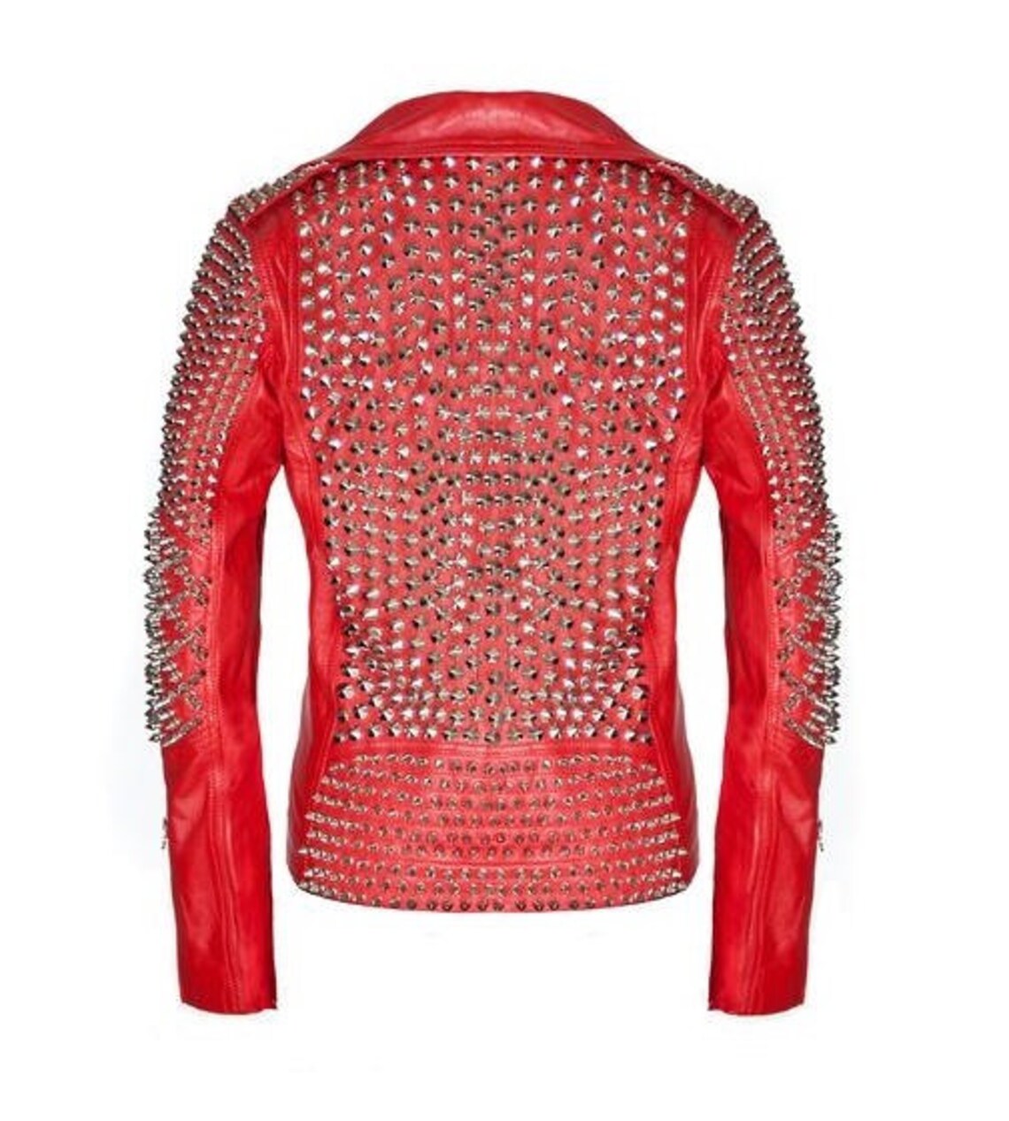 Men Silver Studded Jacket Red Punk Silver Long Spiked Red Leather Biker ...