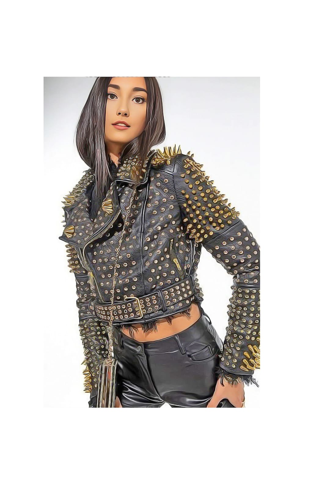 Long Bullet Metal Spikes, Belted Gothic Fashion Jacket, Punk Rock Women ...