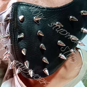 Unixes Heavy Spiked Silver Leather Face Mask, Tree Spike, Men's ...