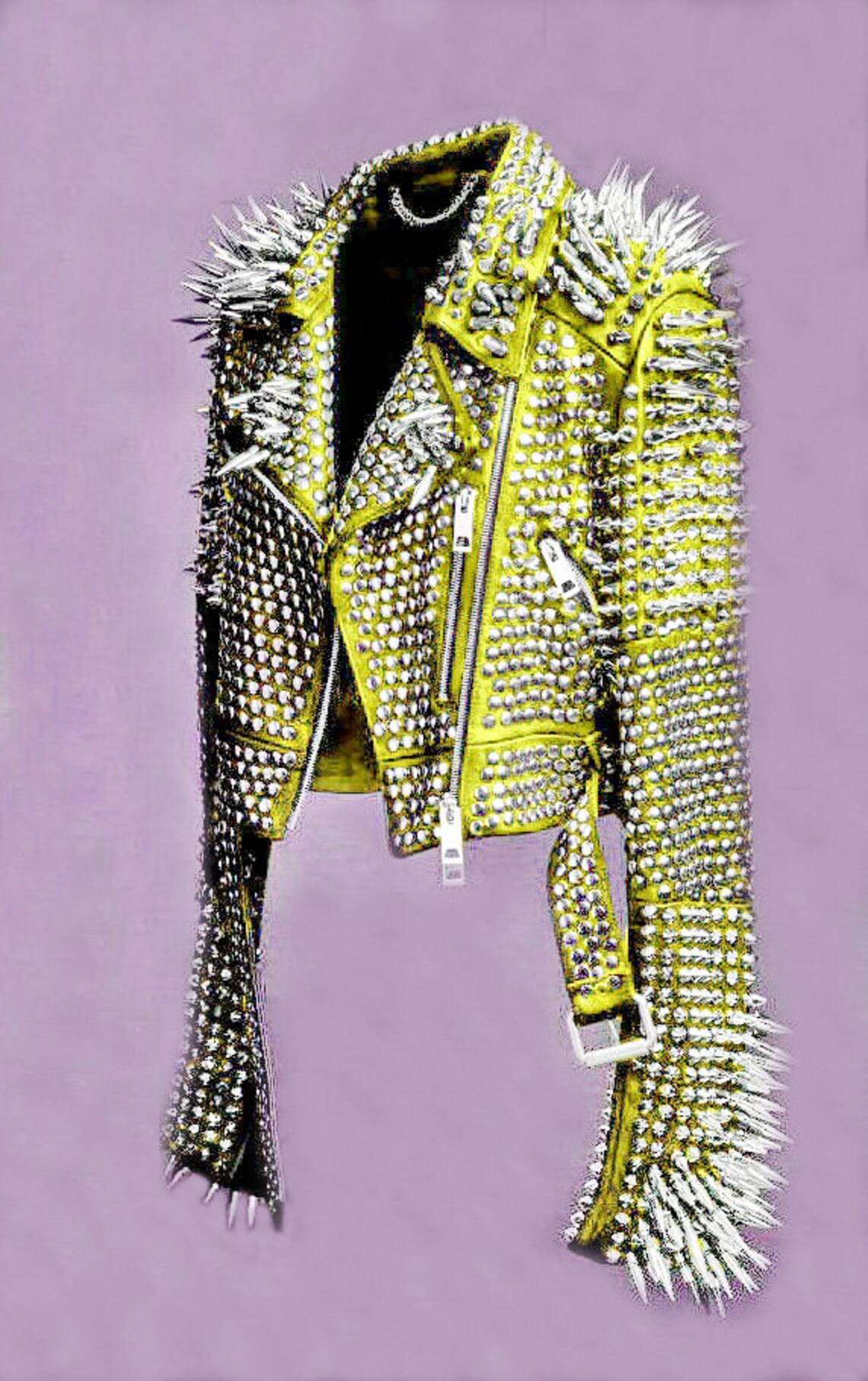 Women Yellow Spiked Studded Leather Jacket Steam Punk Gothic Rockers ...