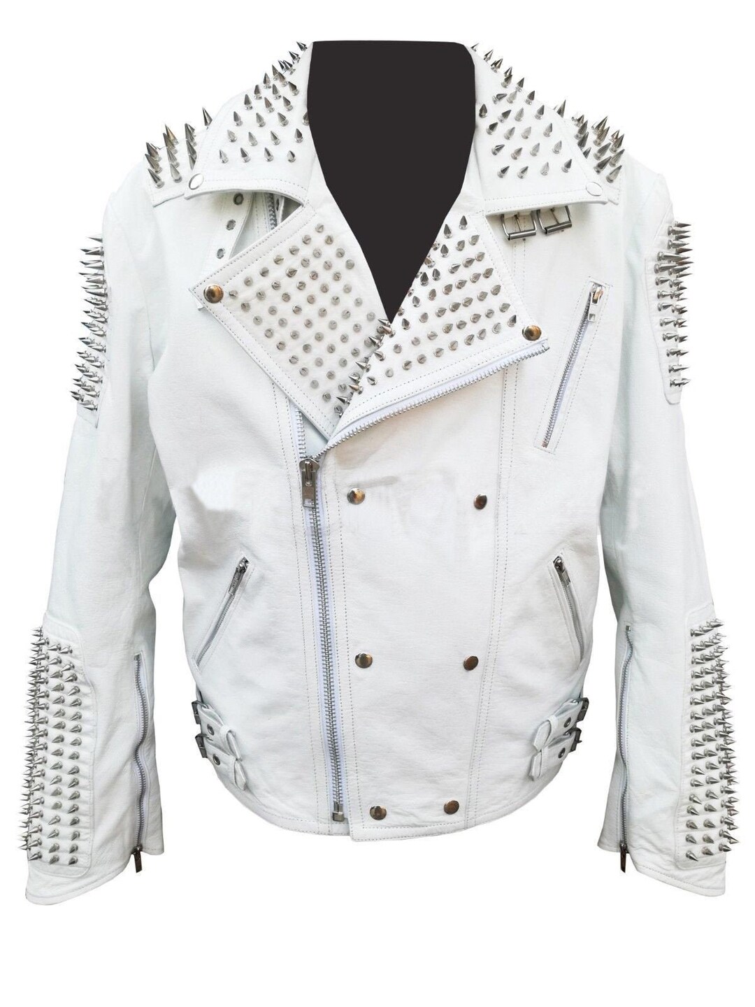 Made to Order Silver Studded White Leather Brando Jacket Men, Leather ...