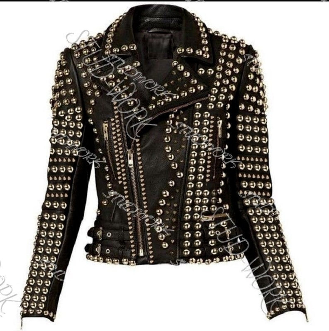 Women Steam-punk Studded Jacket Customized Punk Motorcycle Jacket ...