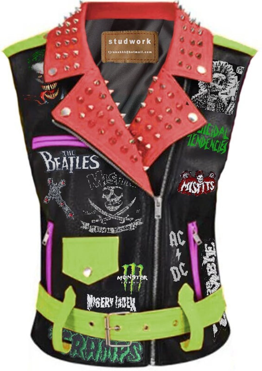 Spiked Cone Studded Motorbike Outer Wear Vest, Suicidal Tendencies Punk ...